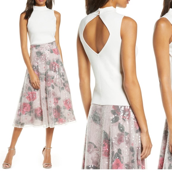 Eliza J | Tops | Eliza J Sleeveless White Top With High Neck Pearl ...